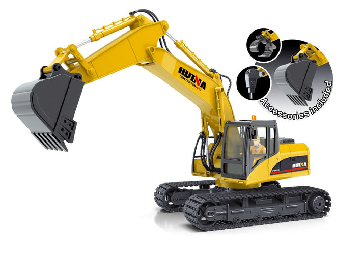 HUI NA 1/14 SCALE RC EXCAVATOR 2.4G 15CH w/DIE CAST BUCKET (+DRILL+GRI ...